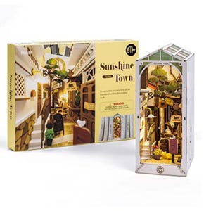 DIY Book Nook Kit Bookend Stand Bookshelf Insert Bookcase Miniature House With Sensor Light 3D ...