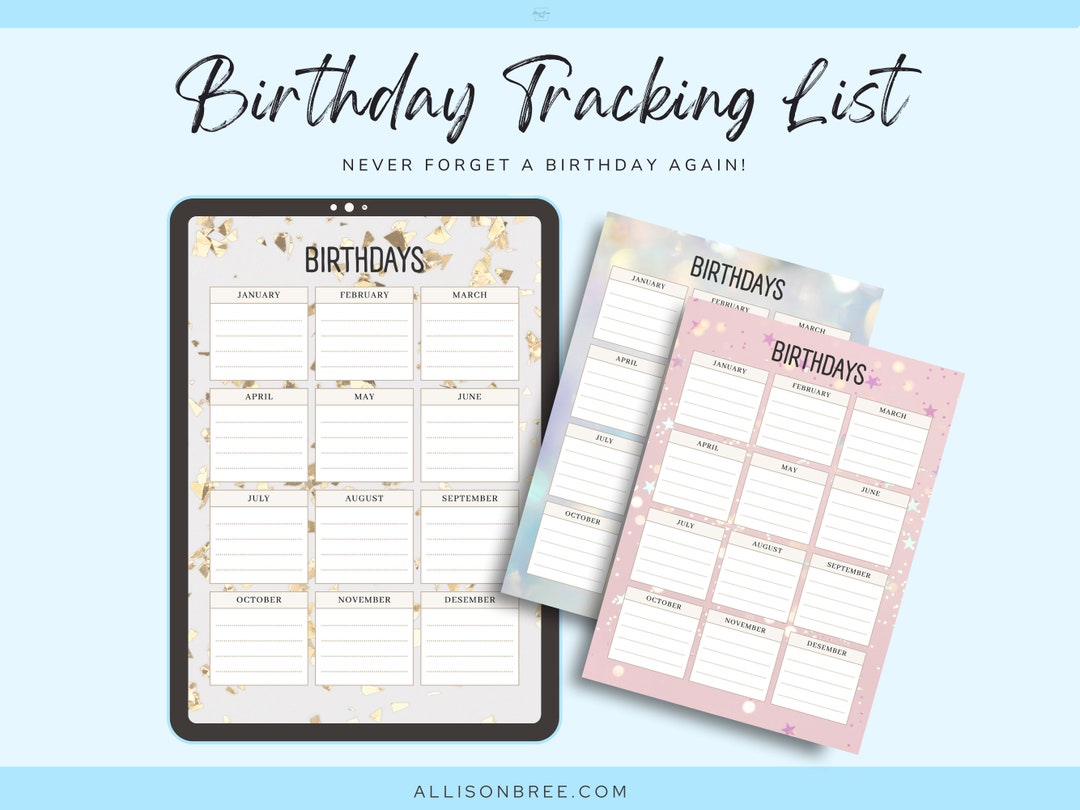 Birthday Tracker Printable | Master List, Calendar (PDF & PNG) - Etsy