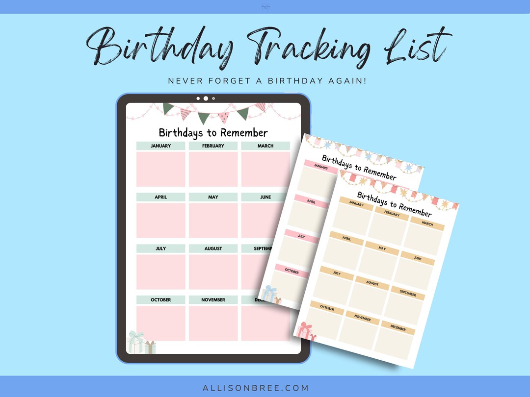Birthday Tracking List Banner Designs Master List Calendar Planning ...