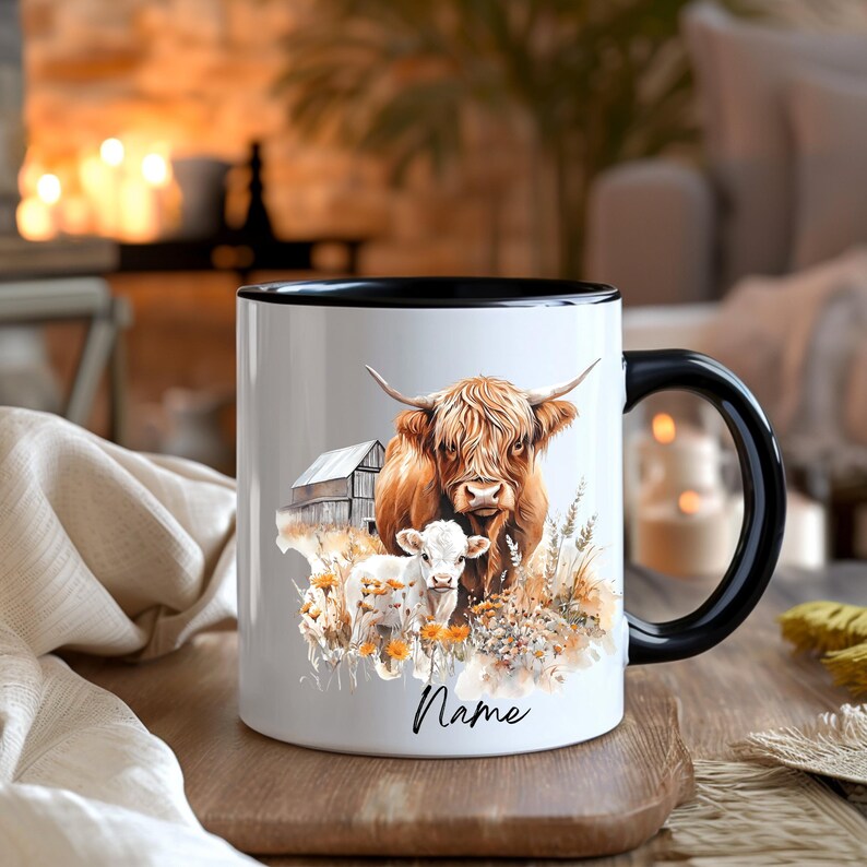 Highland Cow Mom and Baby Calf Mug, Farmhouse Coffee Cup - Etsy