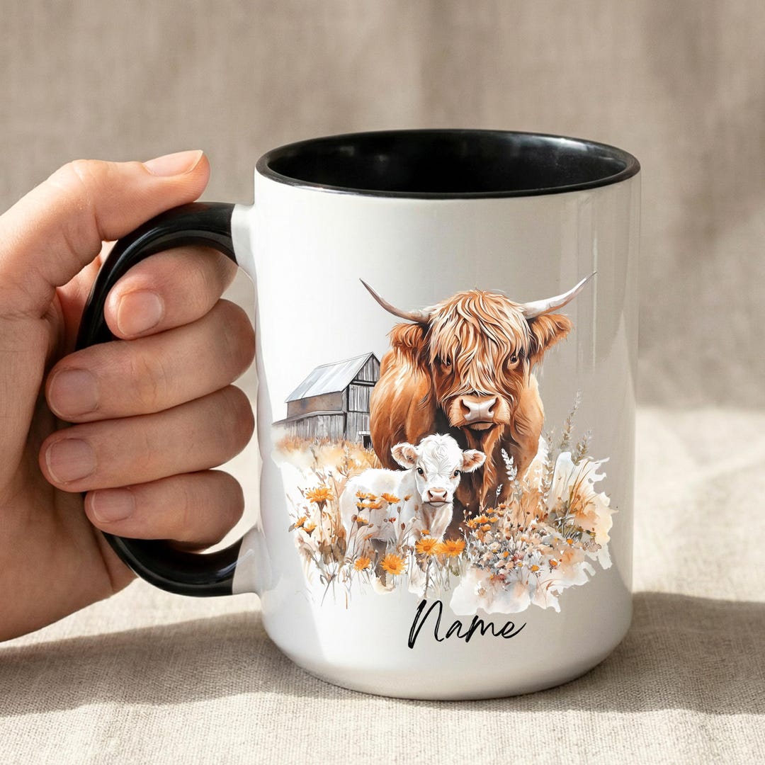 Highland Cow Mom and Baby Calf Mug, Farmhouse Coffee Cup - Etsy