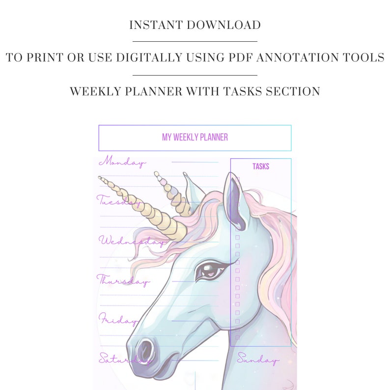 My Weekly Planner Template Compact Unicorn Theme A4 Printable Weekly ...