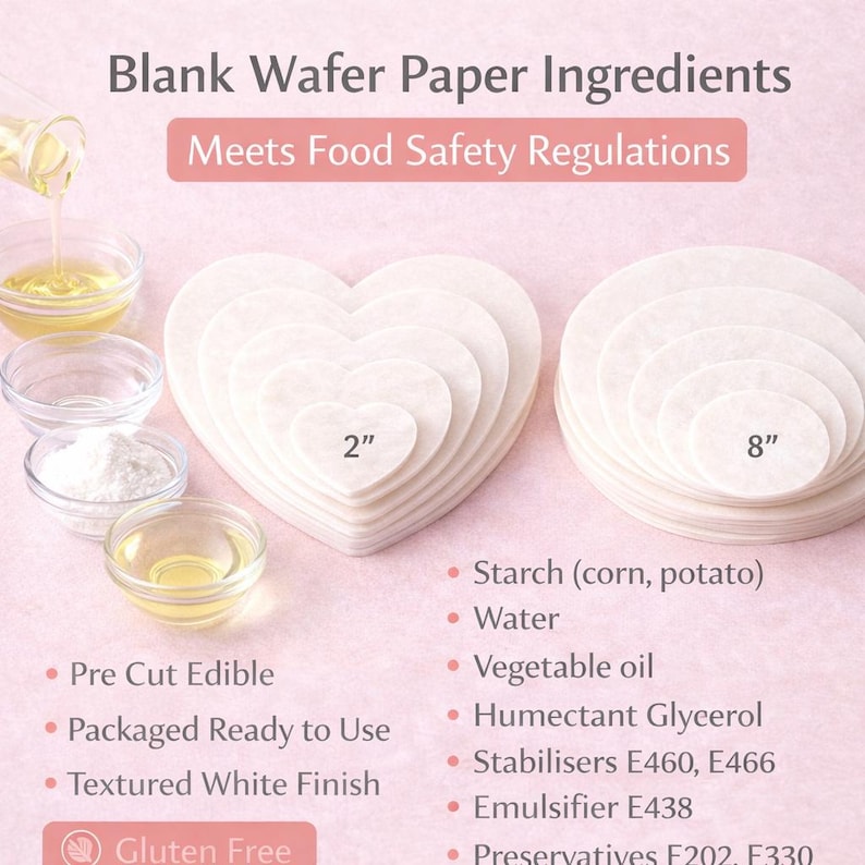 Blank Edible Wafer Paper Hearts and Circles 2 to 8 Inch Cake Writing ...