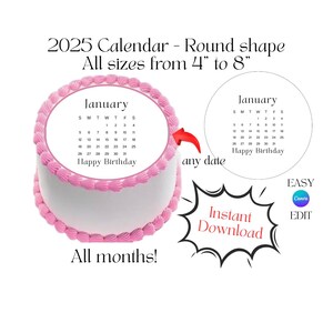 2025 Calendar Cake Toppers – Round & Heart Shape – Printable Digital ...