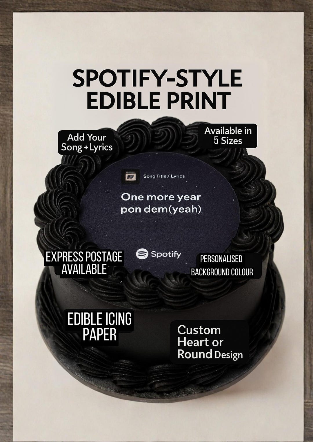 Spotify Cake Topper | Edible Icing or Wafer Paper Print | Custom Heart ...