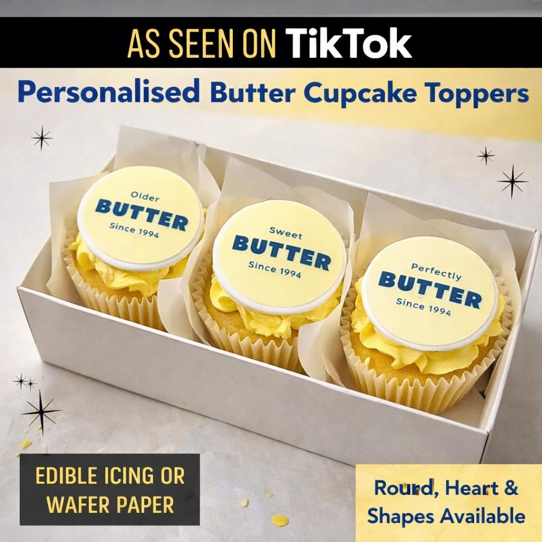 Viral Butter Cupcake Toppers Personalised Edible Icing Paper or Wafer ...