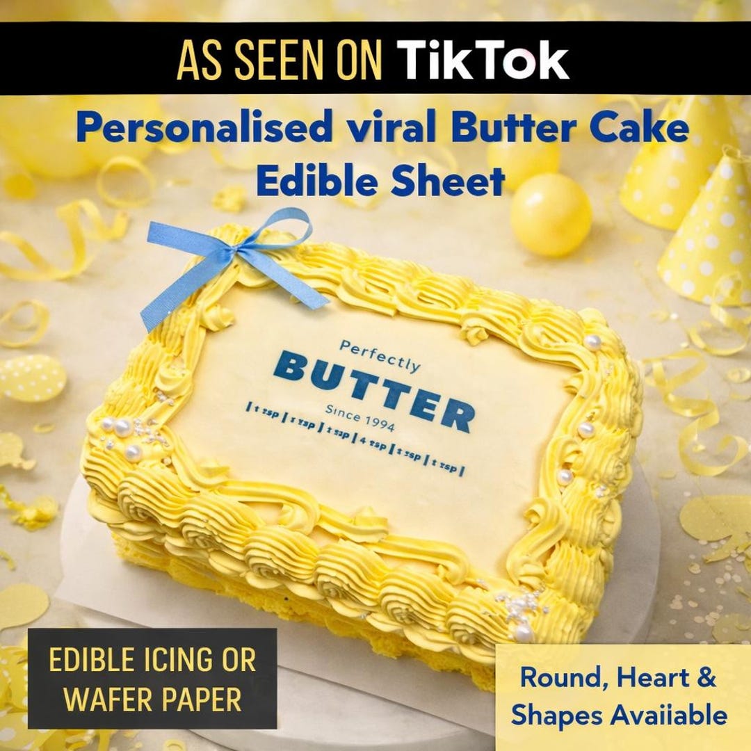 Viral Butter Cake Edible Image Personalised Icing Sheet Custom Butter ...