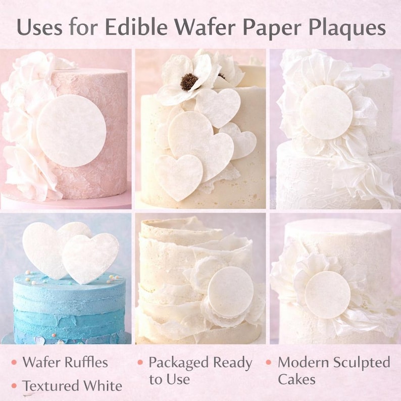 Blank Edible Wafer Paper Hearts and Circles 2 to 8 Inch Cake Writing ...