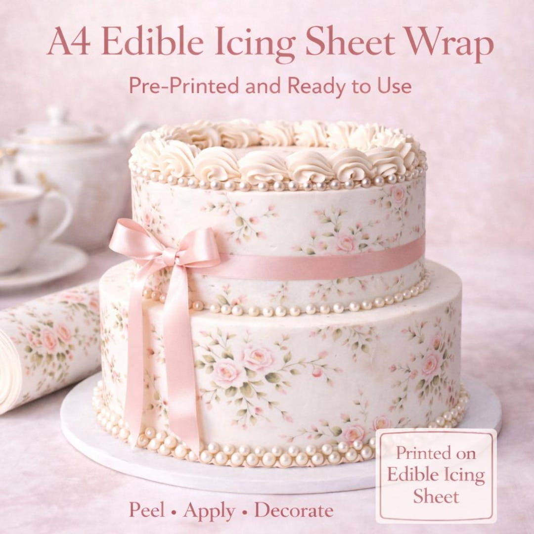 Vintage Floral Edible Cake Wrap A4 Icing Sheet Cake Wrap Printed Edible ...