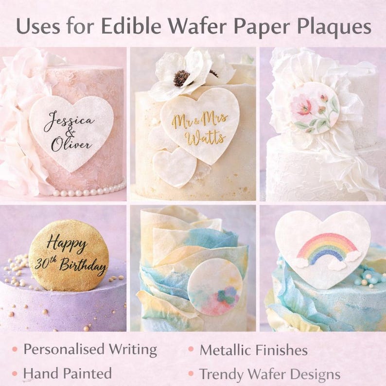 Blank Edible Wafer Paper Hearts and Circles 2 to 8 Inch Cake Writing ...