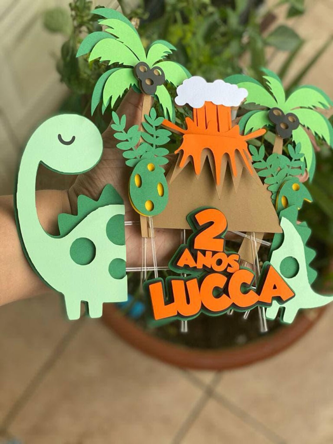 Dinosaur Cake Topper Personalised Name Age Jungle Volcano Birthday Cake ...