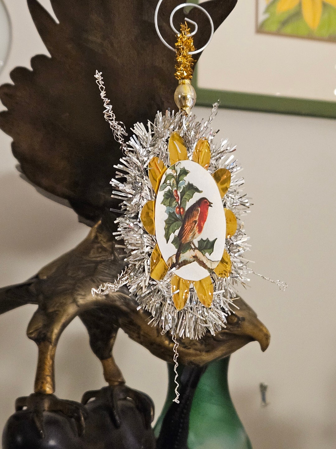 Victorian Inspired Ornament, Handmade Using Vintage Materials, Lametta ...