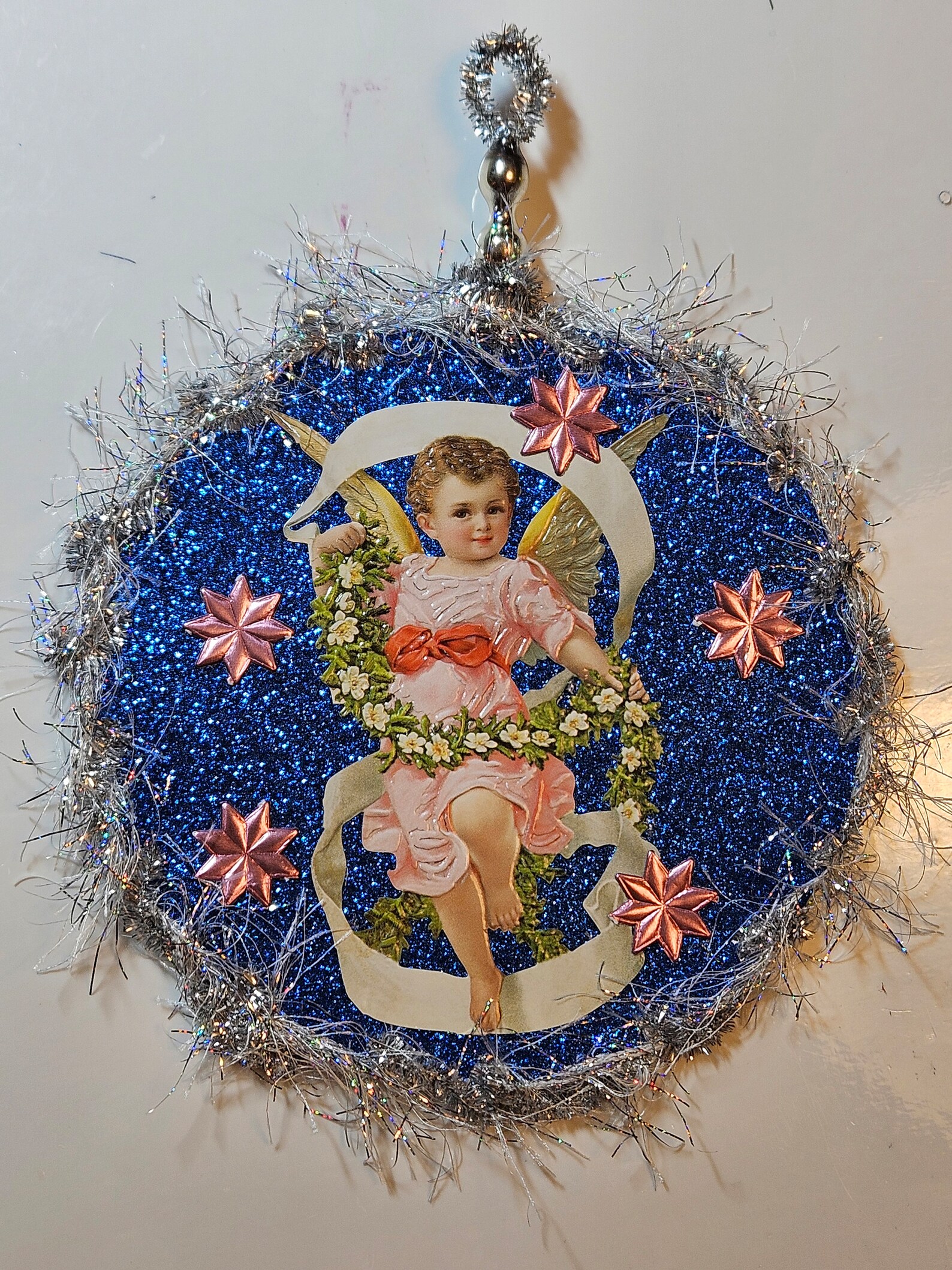 Victorian Inspired, Pink Angel - Blue Trim,handmade,stunning,dresden ...