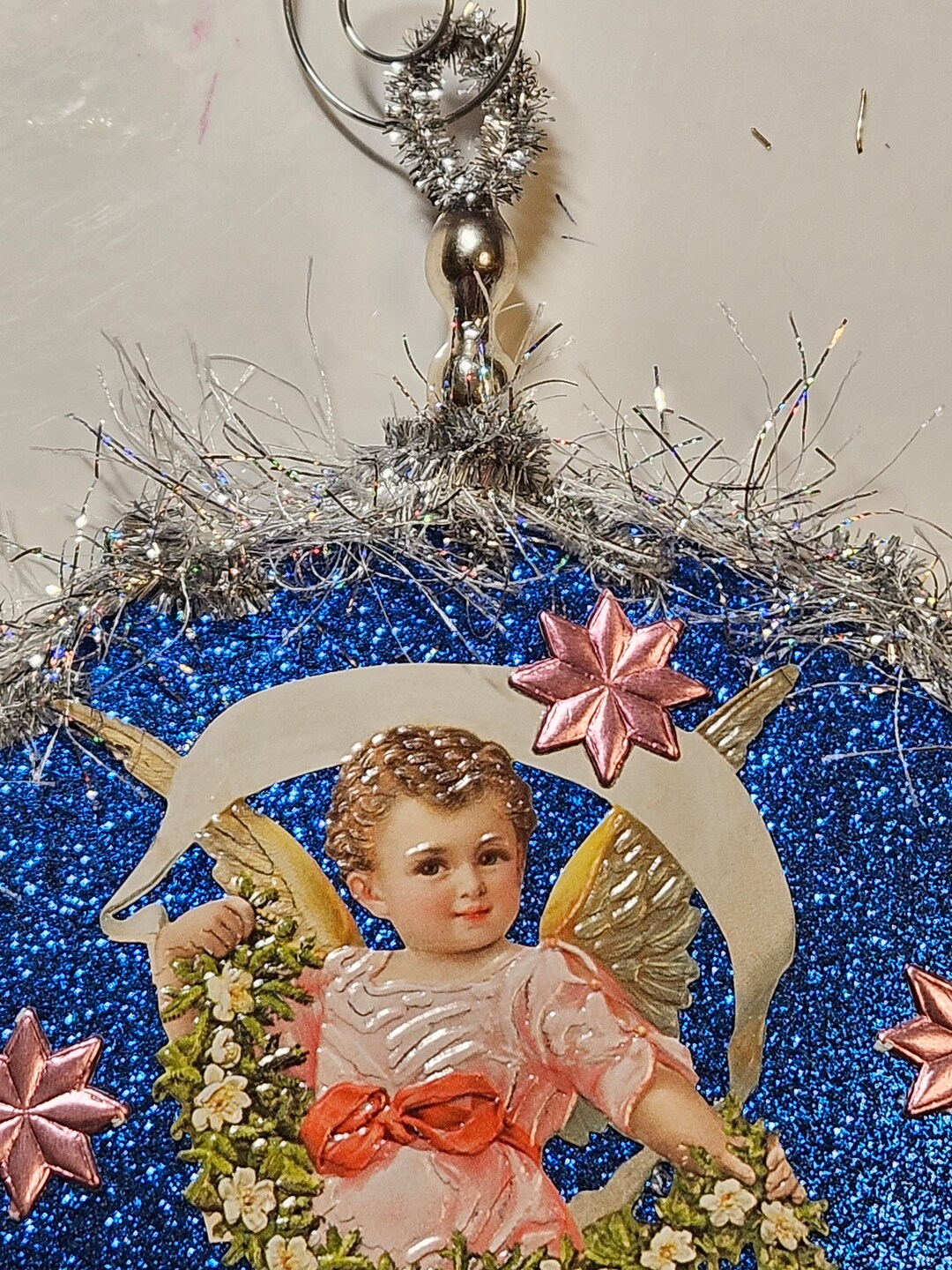 Victorian Inspired, Pink Angel - Blue Trim,handmade,stunning,dresden ...