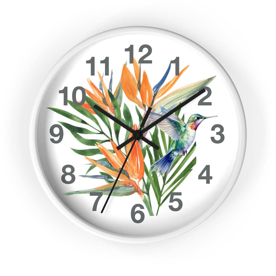 Tropical Wall Clock, Bird of Paradise, Hummingbird Clock, Tropical ...