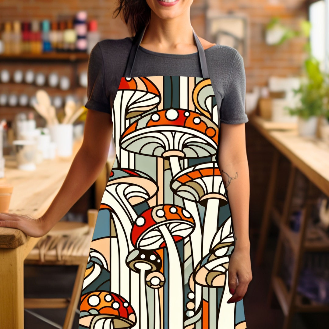 Art Deco Mushroom Apron , Mushroom Design Apron, Grilling Apron, Artsy ...