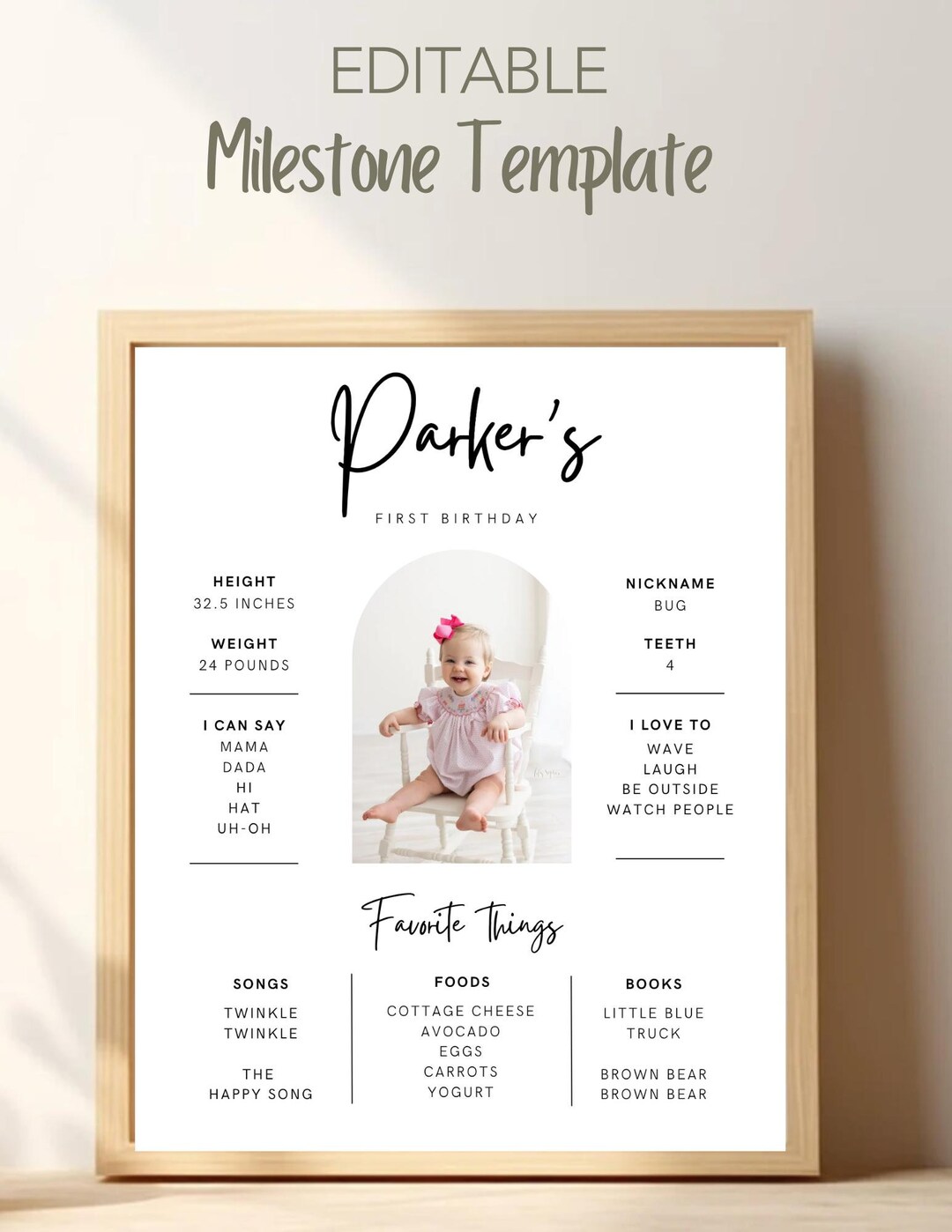 Minimal Baby Milestone Board, First Birthday Milestone Poster Template ...