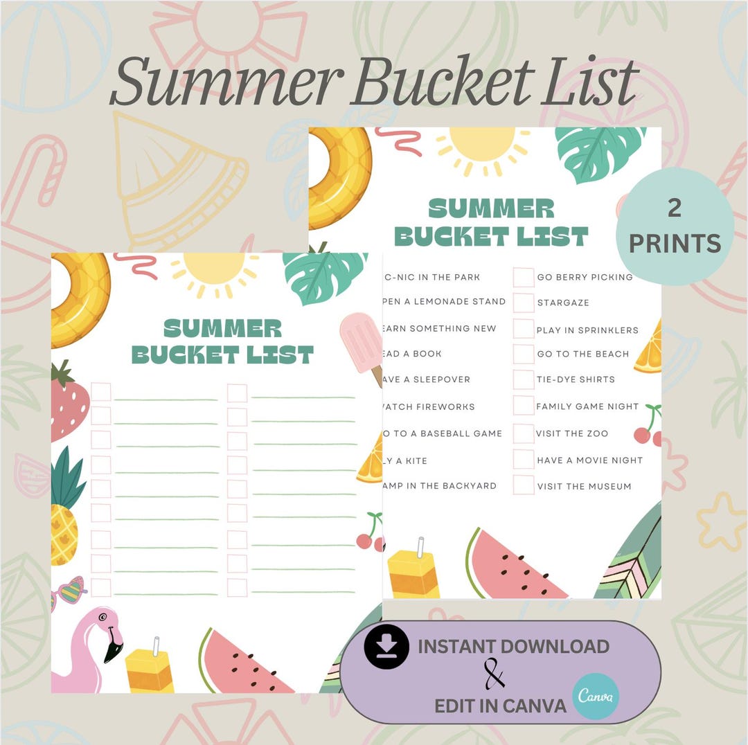 Summer Kids Bucket List Printable | Custom Summer Break Bucket List ...