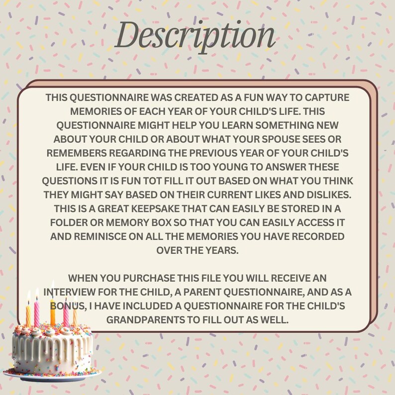 Keepsake Birthday Interview Yearly Questionnaire Downloadable Printable ...