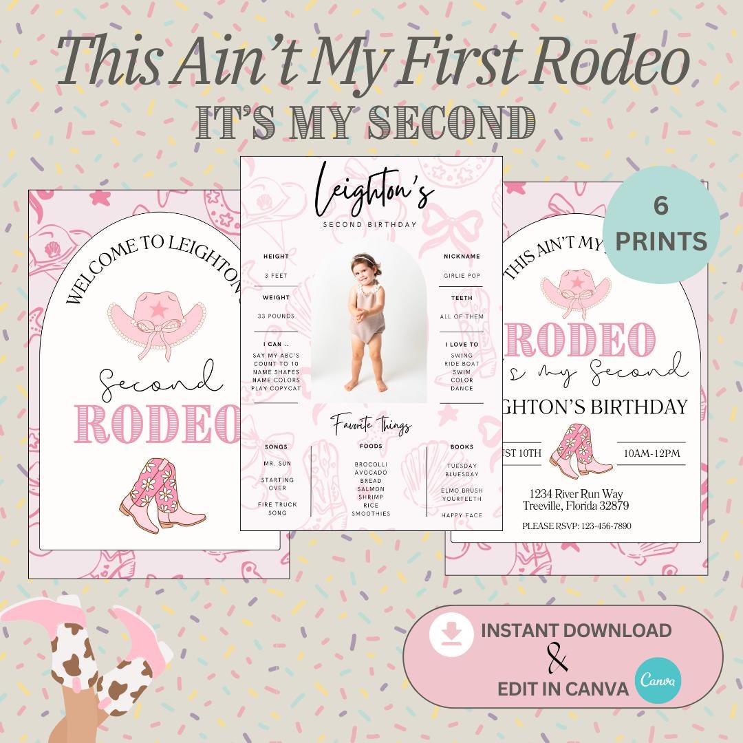 My Second Rodeo Birthday Invitation Wild West Cowgirl Rodeo Birthday ...