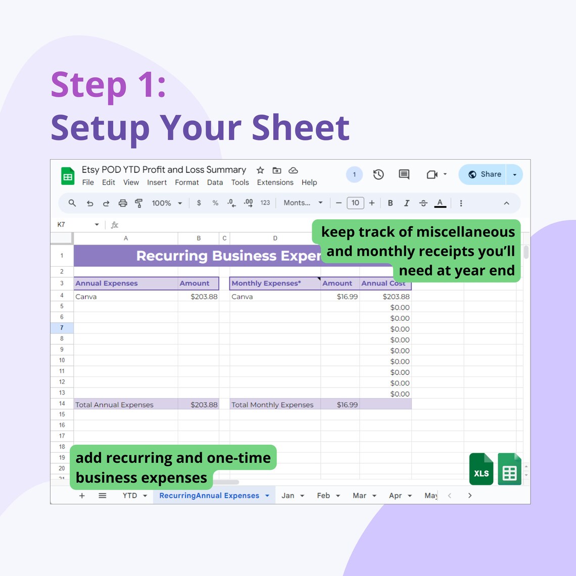 Profit and Loss Template, Business Spreadsheet for Etsy Sellers, Etsy ...