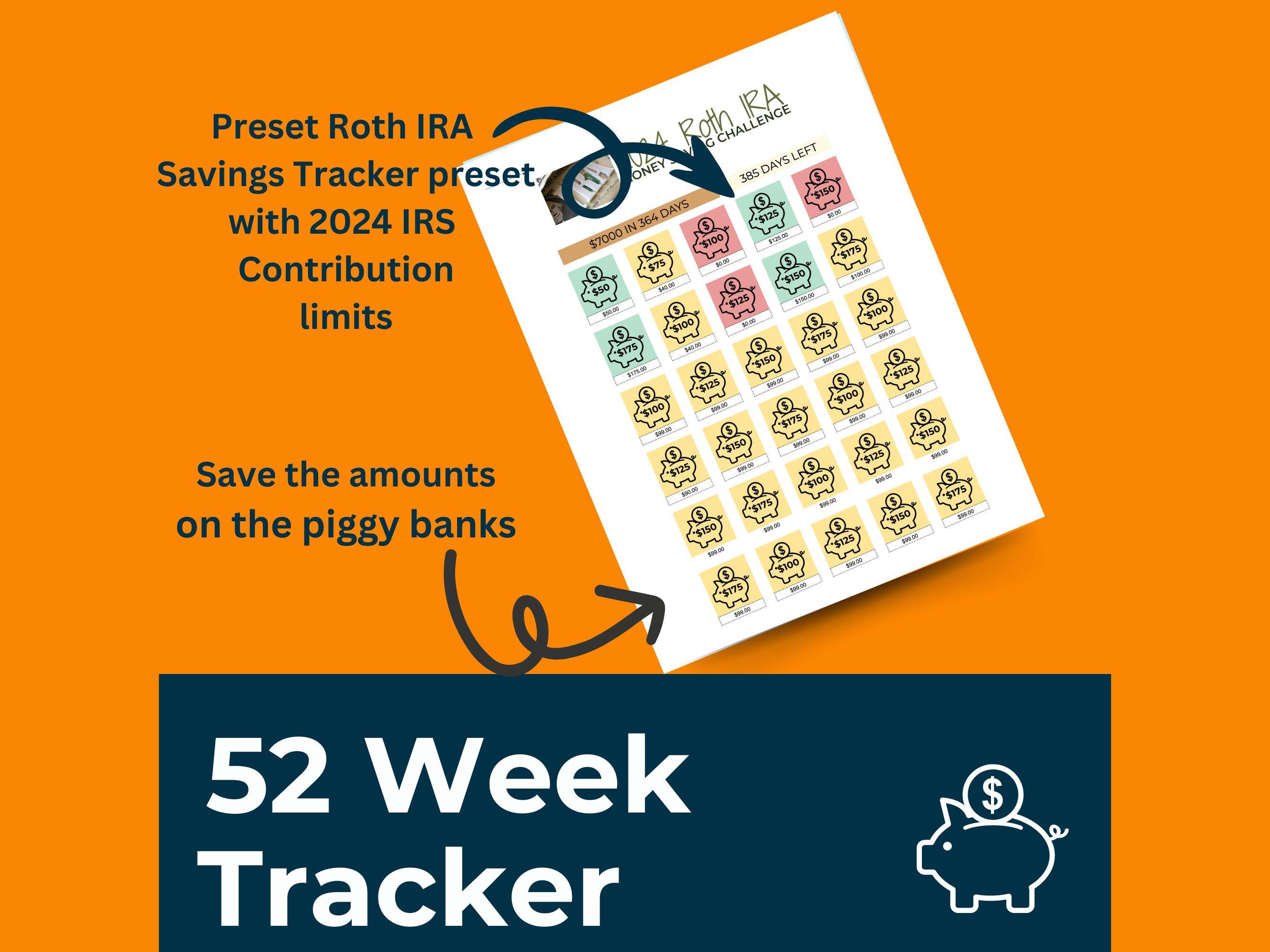 7000 Roth IRA Savings Challenge Tracker for Google Sheets 7k Money ...