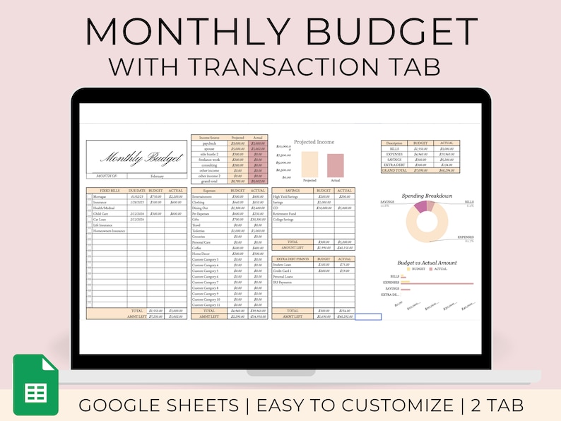 Monthly Budget Spreadsheet Google Sheets Budget Template With ...