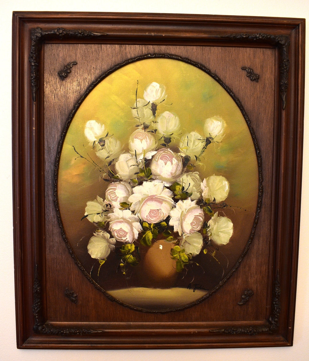 Vintage Uniquely Framed Still Life Floral Oil Painting by German Artist ...
