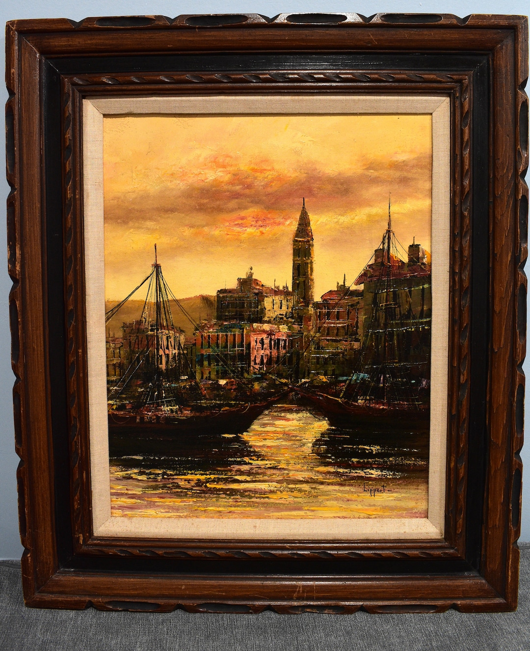 Lippert - Sail Boats at Harbor During Sunset - Original Oil Painting - Etsy