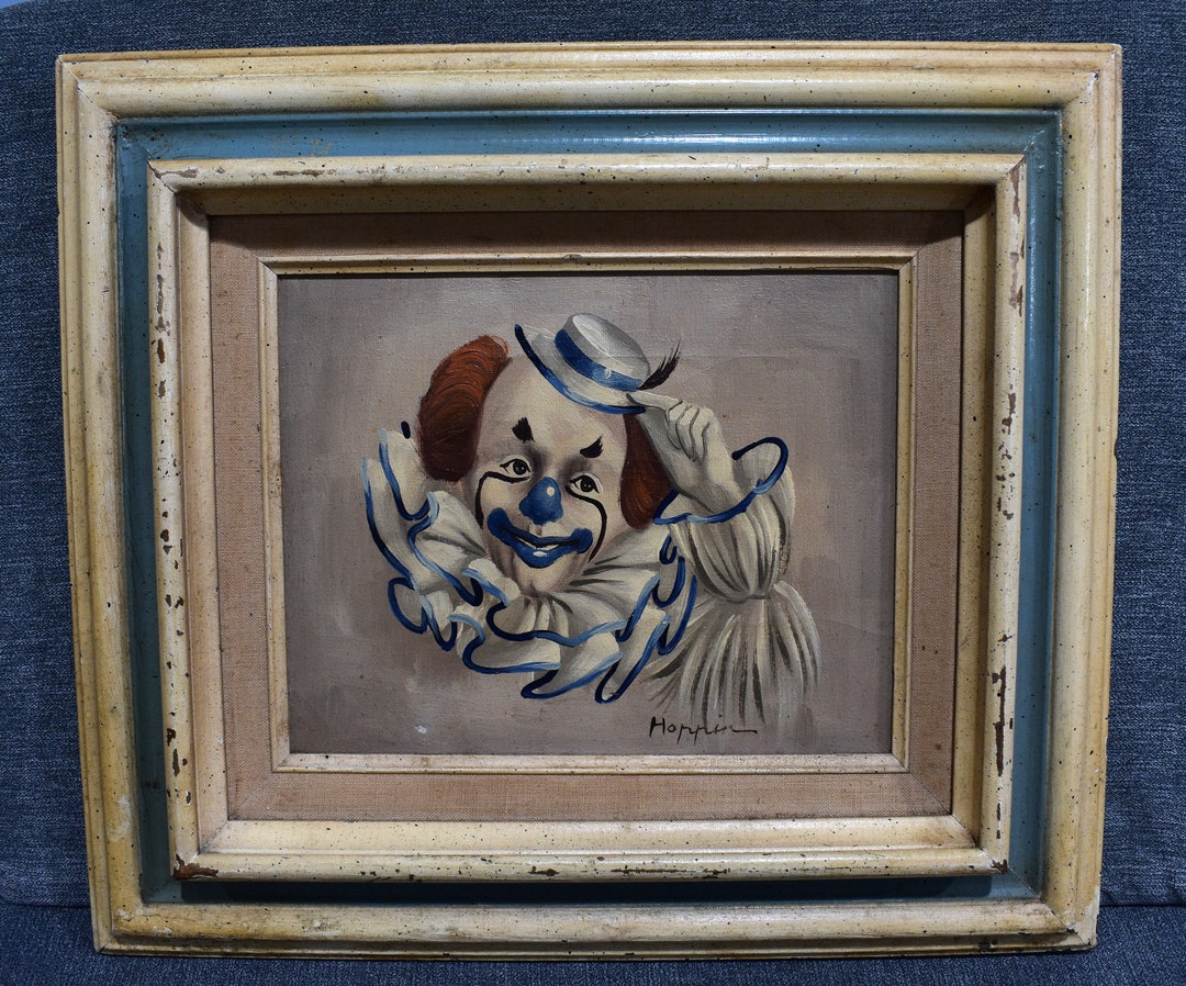 Vintage Blue Clown Painting by Hoppin - Etsy
