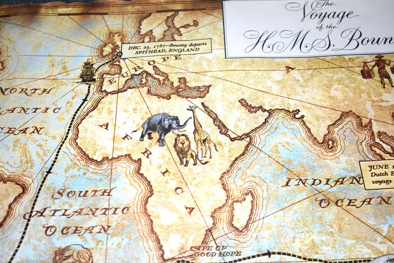 Vintage Map of the Voyage of H.M.S. Bounty - Etsy
