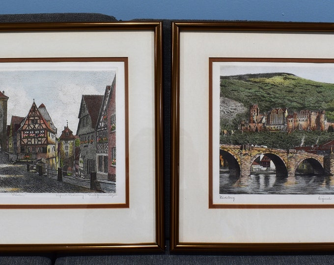Two Original Framed and Signed Color Etchings Entitled "plonlein ...