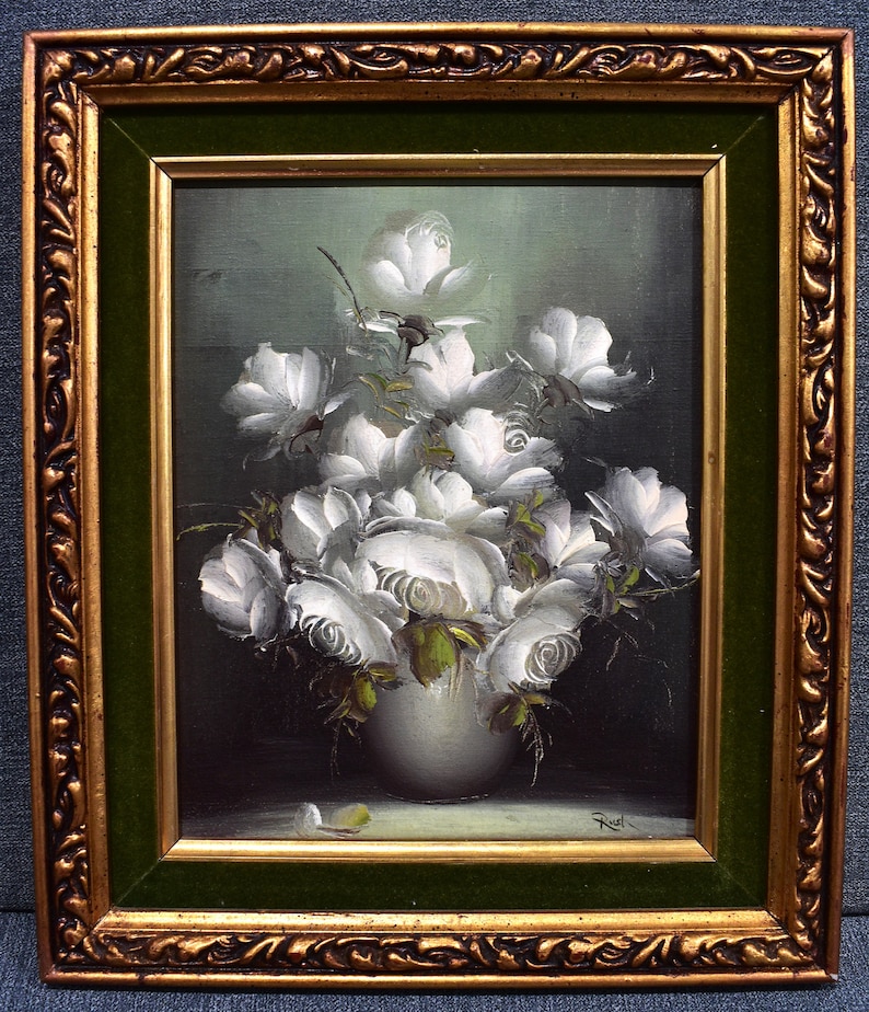 Original Oil Painting of Still-life White Roses Bouquet Flowers in a ...