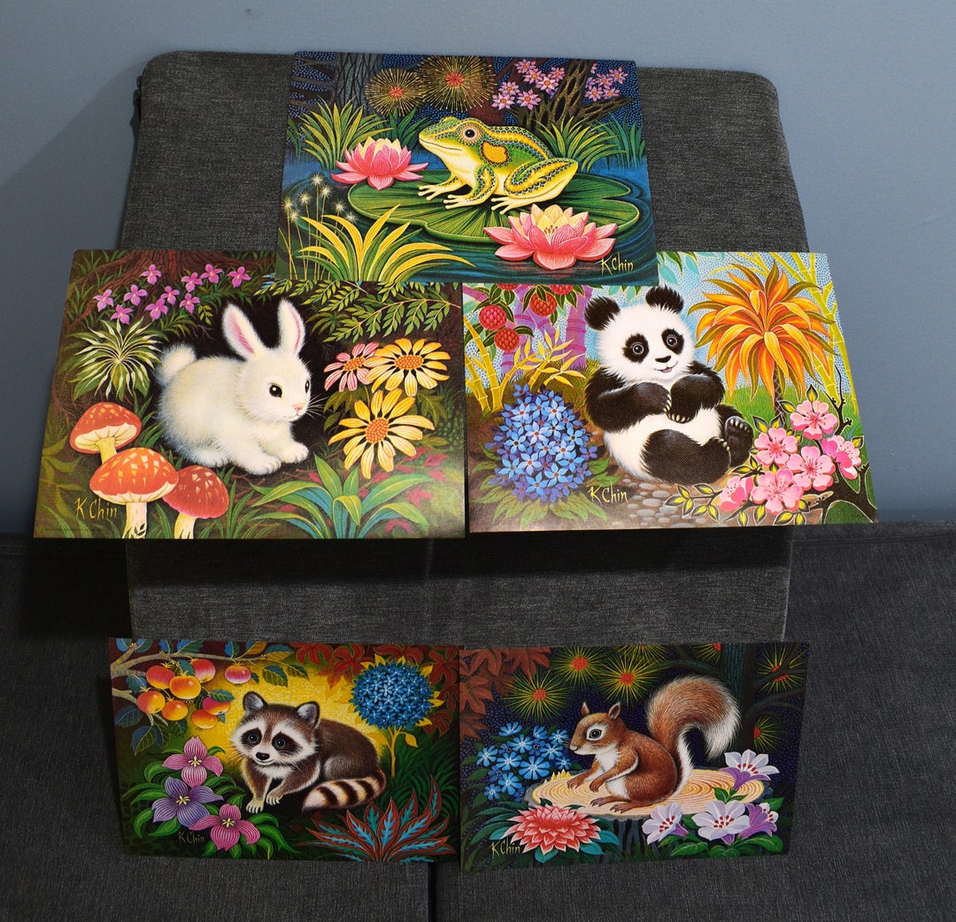Set of 5 Colorful Animals Lithographs by Artist K. Chin - Etsy