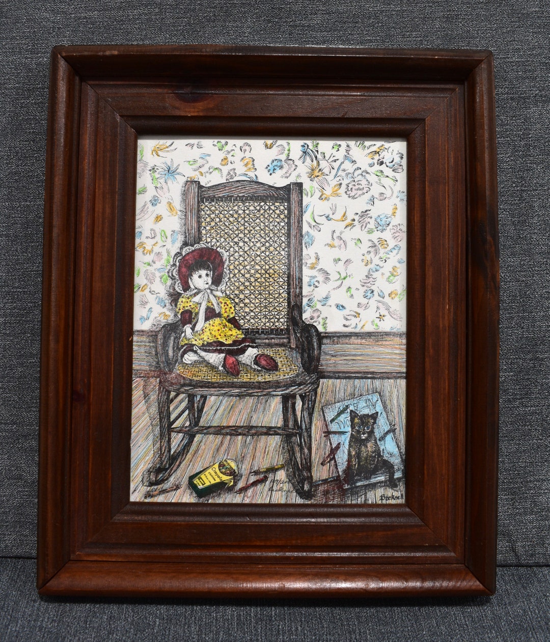 Signed and Framed Nancy Bicknell Art - Doll in Chair - 109/200 - Etsy