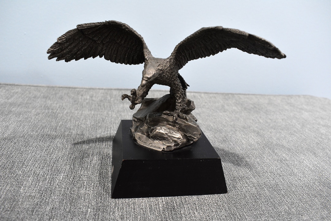 Vintage 1982 Pewter Silver Tone Eagle Sculpture Signed by Doug Corsini ...