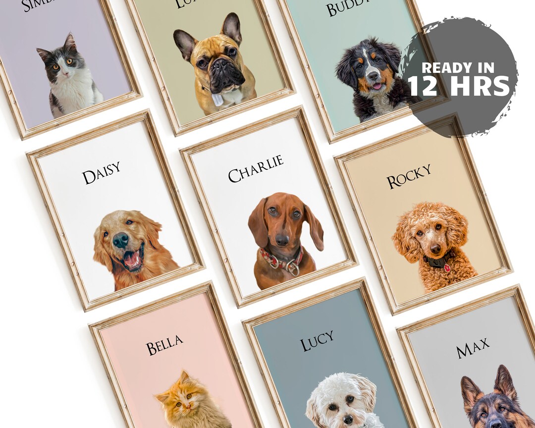 Custom Pet Portraits Using Pet Photo Personalized Digital Dog Portraits Gift Cat Portraits ...
