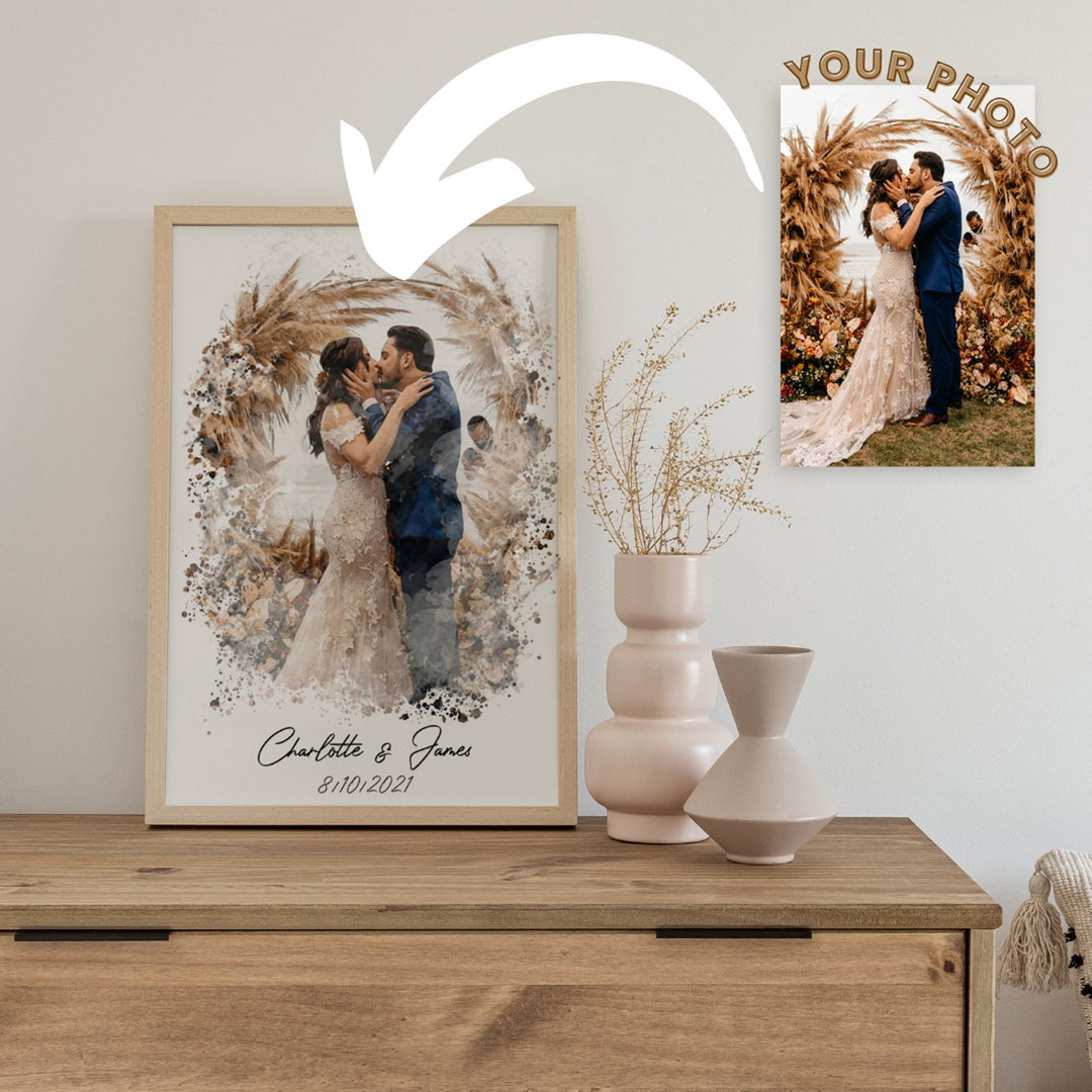Watercolour Couple Portrait From Photo, Custom Christmas Gift, Wife ...