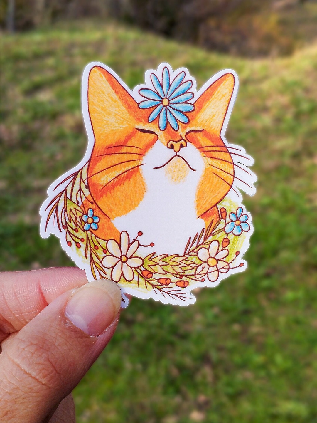 Cat Vinyl Sticker | Cottagecore Matte Stickers | Laptop Bicycle ...