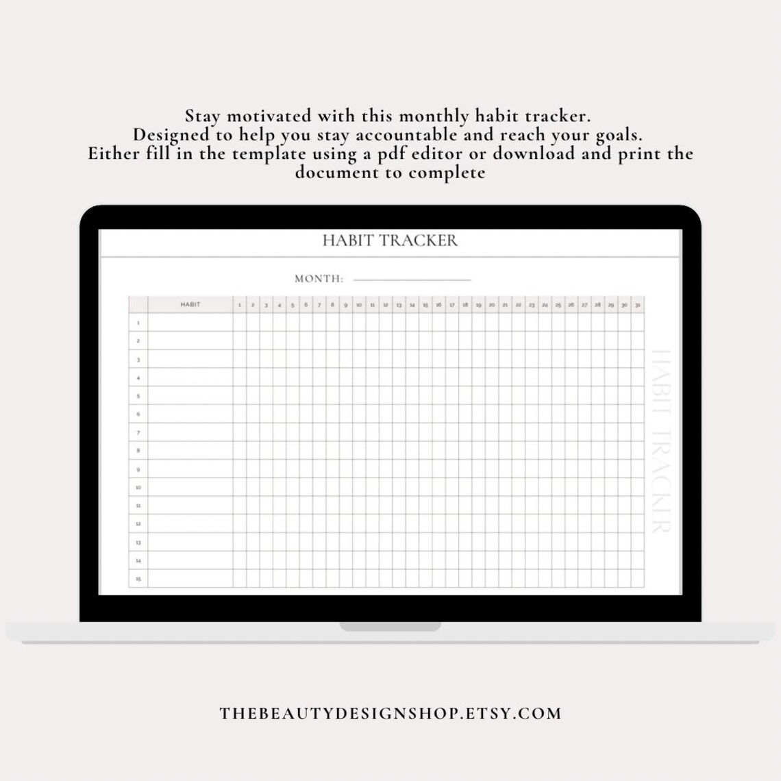 Monthly Habit Tracker Printable Instant Download Template Goal Setting ...