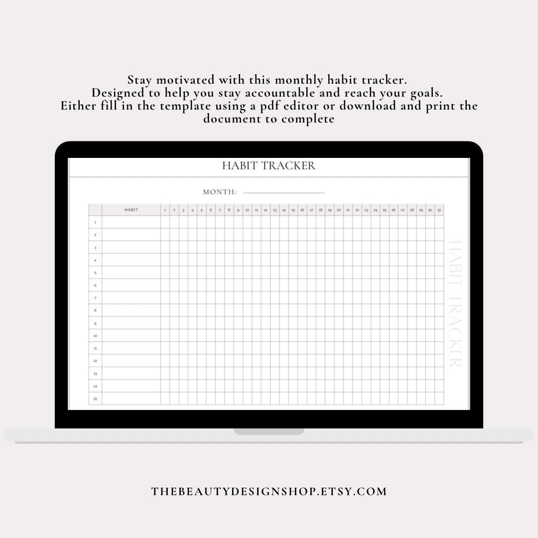 Monthly Habit Tracker Printable Instant Download Template Goal Setting ...