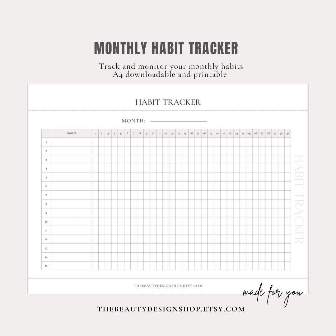 Monthly Habit Tracker Printable Instant Download Template Goal Setting ...