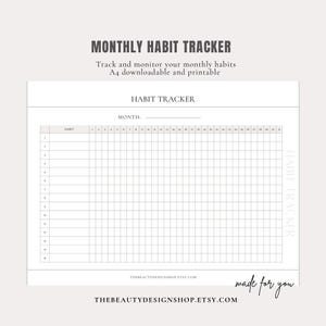 Monthly Habit Tracker Printable Instant Download Template Goal Setting ...