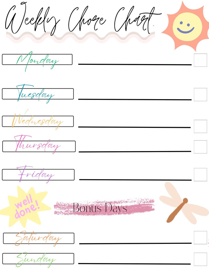 Chore Chart Printable - Etsy