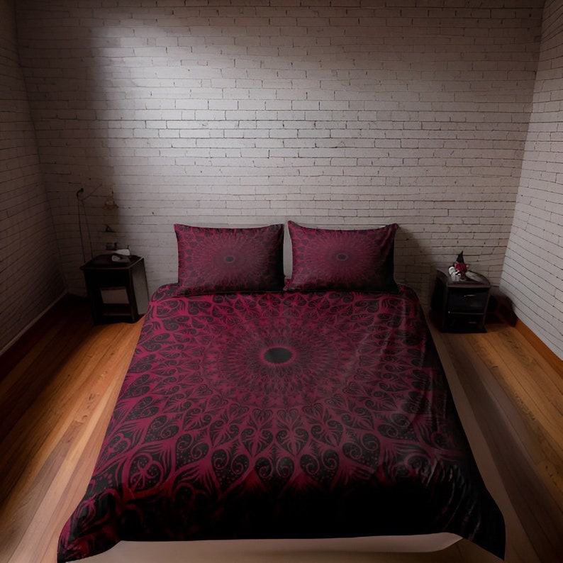 Dark Red Mandala Bedding Set, Printed Bohemian Hippie Bed Sheets ...
