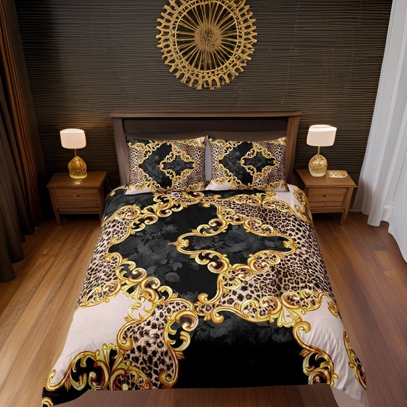 Black gold white Modern Luxury Bedding Set Printed Bohemian Geometric Bed Sheets Pillow and Blanket Set Duvet Cover Bedroom Home Gift Etsy