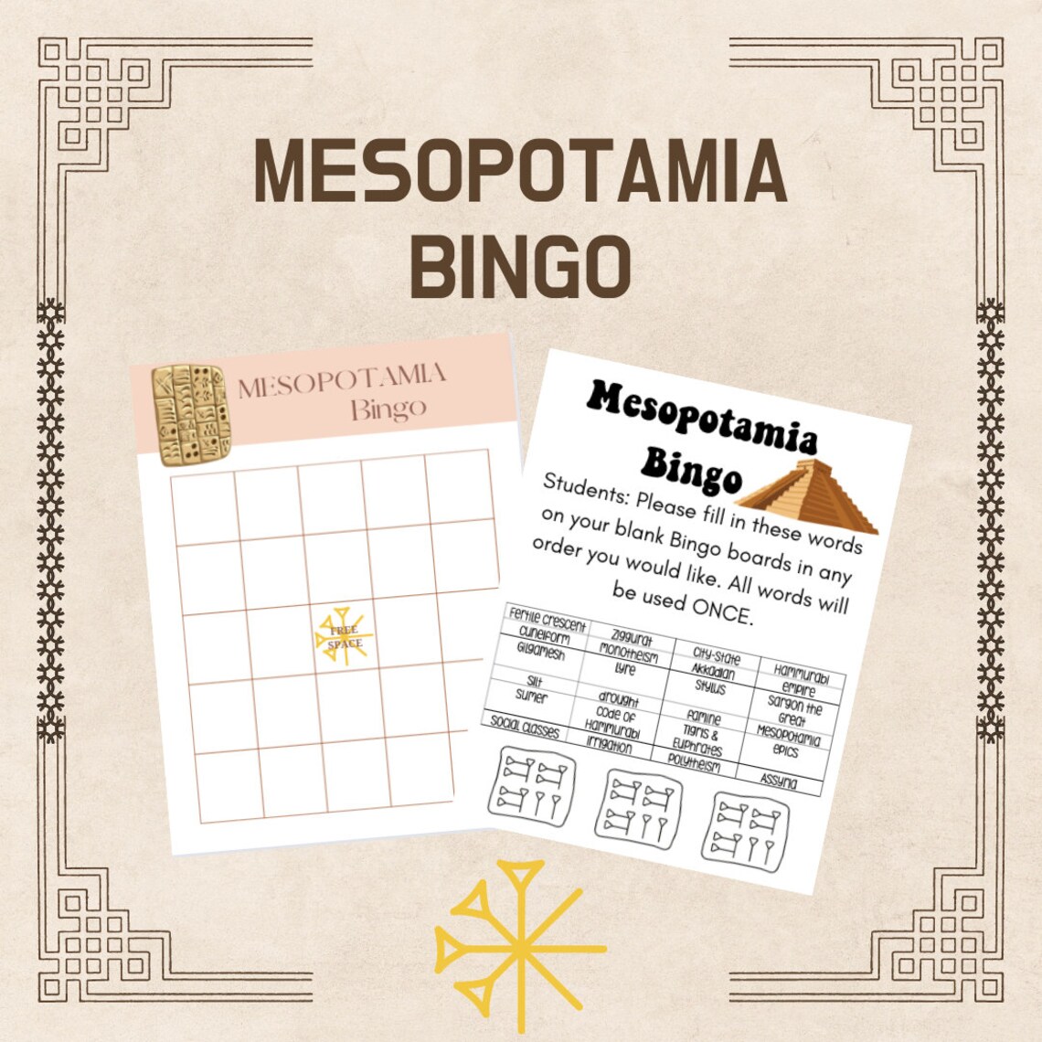 Ancient Mesopotamia Game, Ancient Mesopotamia Review Bingo, Bingo Game ...