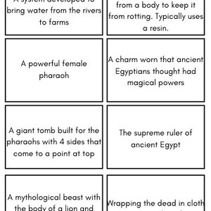 Ancient Egypt Bingo Game, Ancient Egypt Vocabulary Review Game, Ancient ...
