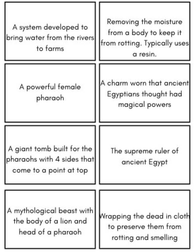 Ancient Egypt Bingo Game, Ancient Egypt Vocabulary Review Game, Ancient ...
