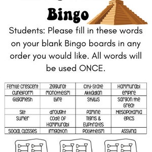 Ancient Mesopotamia Game, Ancient Mesopotamia Review Bingo, Bingo Game ...